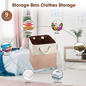9 Pieces Cube Storage Bins 11 x 11 x 11 Inch Fabric Storage Cubes Basket Cube Storage Organizer Bins Baskets for Cube Storage Collapsible Storage Bins White and Pink for Closet Shelves, Clothes Toys