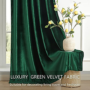PRIMROSE Emerald Green Curtains 84 inch for Living Room Velvet Blackout Rod Pocket Window Drapes Treatment Room Darkening Decor Curtains for Bedroom Set of 2 Panels