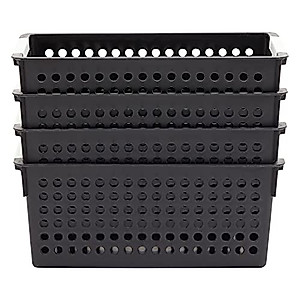 Farmlyn Creek Black Plastic Baskets with Handles for Bathroom, Laundry Room, Closet Organization (4 Pack)