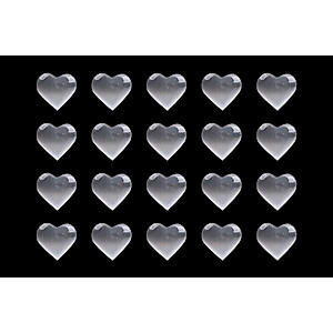 AMOYSTONE 20Pcs Selenite Crystal Heart Worry Stone 1.4-1.6" - Puffy Palm Pocket Heart Stone for Cleansing, Protection and Home Decoration Gift