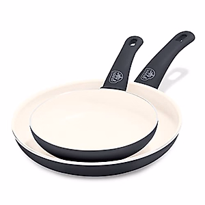 GreenLife Soft Grip Healthy Ceramic Nonstick 7" and 10" Frying Egg Omeltte Pan Skillet Set, PFAS-Free, Dishwasher Safe, Black and Cream