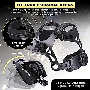 Auto Darkening Welding Helmet, SU SAFE-UP Large Viewing Screen 3.94"X3.81" True Color Solar Powered Welding Hood, 4 Arc Sensor Wide Shade 5-9/9-13 Welders Mask for TIG MIG ARC