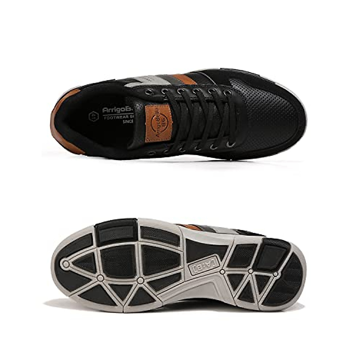 AX BOXING Mens Lace Up PU Leather Sneakers - Breathable and Comfortable Casual Walking Shoes(Black, Size_10)