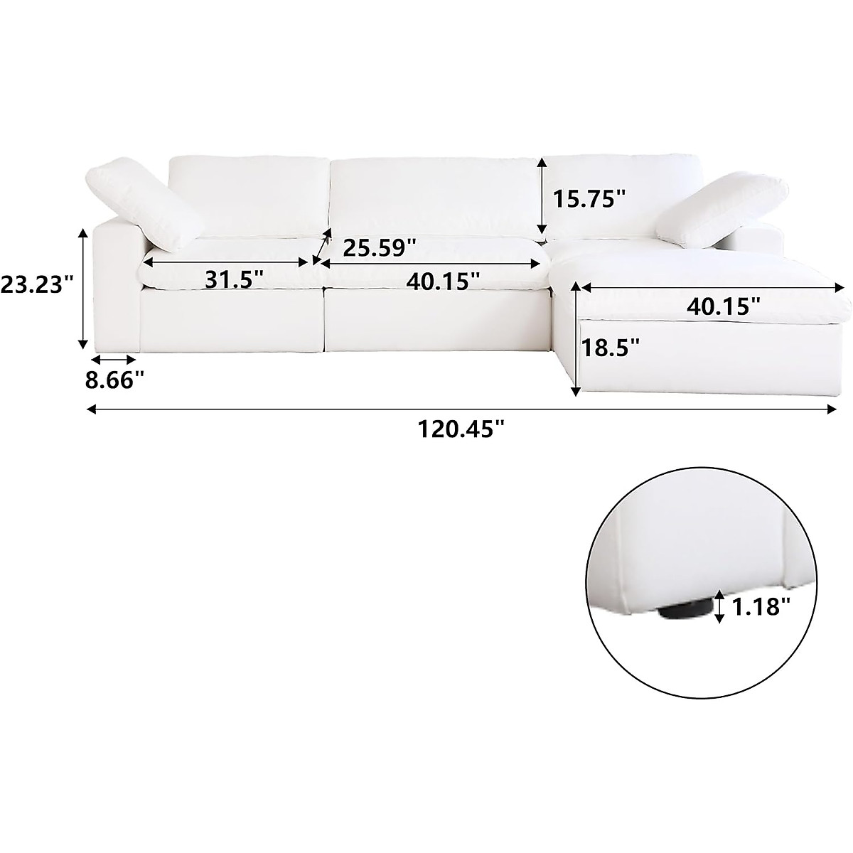 JACH 120" L Shape Cloud Modular Couches for Living Room, Modern Convertible Sectional Sofa Couch, Couch Cushion Covers Removable, Sectional Sofas for Party Bedroom Apartment (White)
