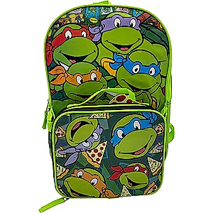 Fast Forward Kid's Licensed 15" Backpack With Lunch Box Combo Set (Ninja Turtles)