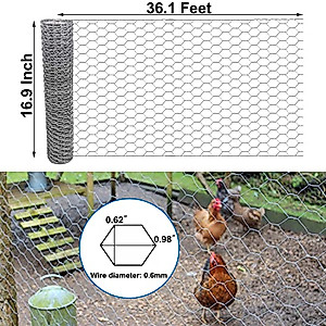 UWIOFF Chicken Wire Fencing Mesh, 16.9 Inch x 36.1 Feet Metal Chicken Wire Fence, 0.6 Inch Galvanized Hexagonal Poultry Netting Garden Fence Animal Barrier Floral Chicken Wire for Crafts Garden Rabbit