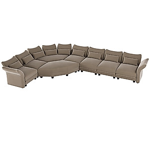 LLappuil Sectional Couch Convertible Oversize U Shaped Modular Sectional Sofa with Storage Easy Clean Anti-Scratch 8 Seat Velvet Sectional for Living Room, Brown