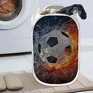NDISTIN Deluxe Mesh Laundry Pop Up Hamper Soccer Design Rectangle Hampers Sport Style Flodable Durable Home Organization for Dormitory, Travel Polyester Fabric Collapsible Design 14.5x24.5in