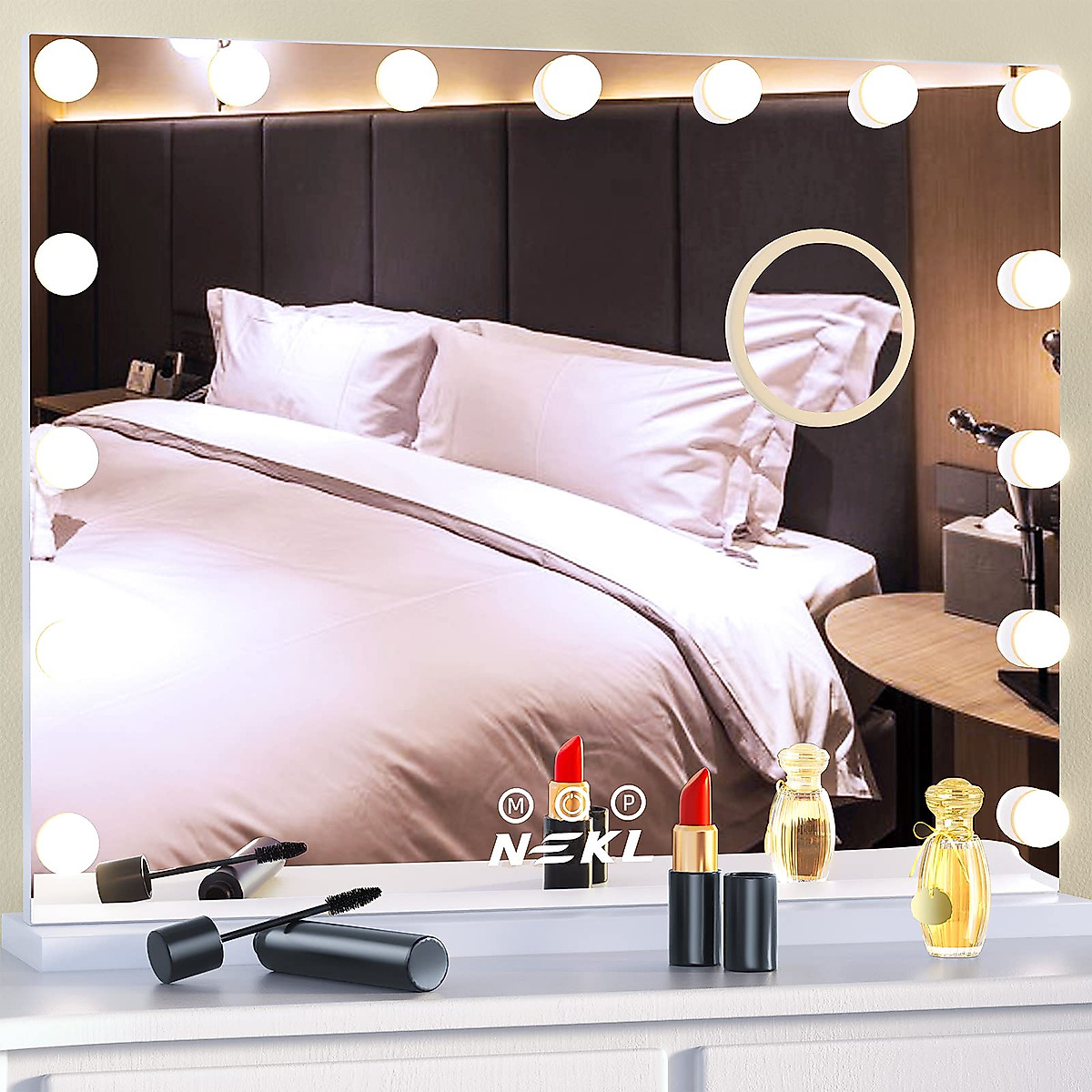 NEKL Hollywood Vanity Mirror with Lights, 23x19 Inch, 3 Modes, Touchscreen, USB Port, Tabletop & Wall-Mounted