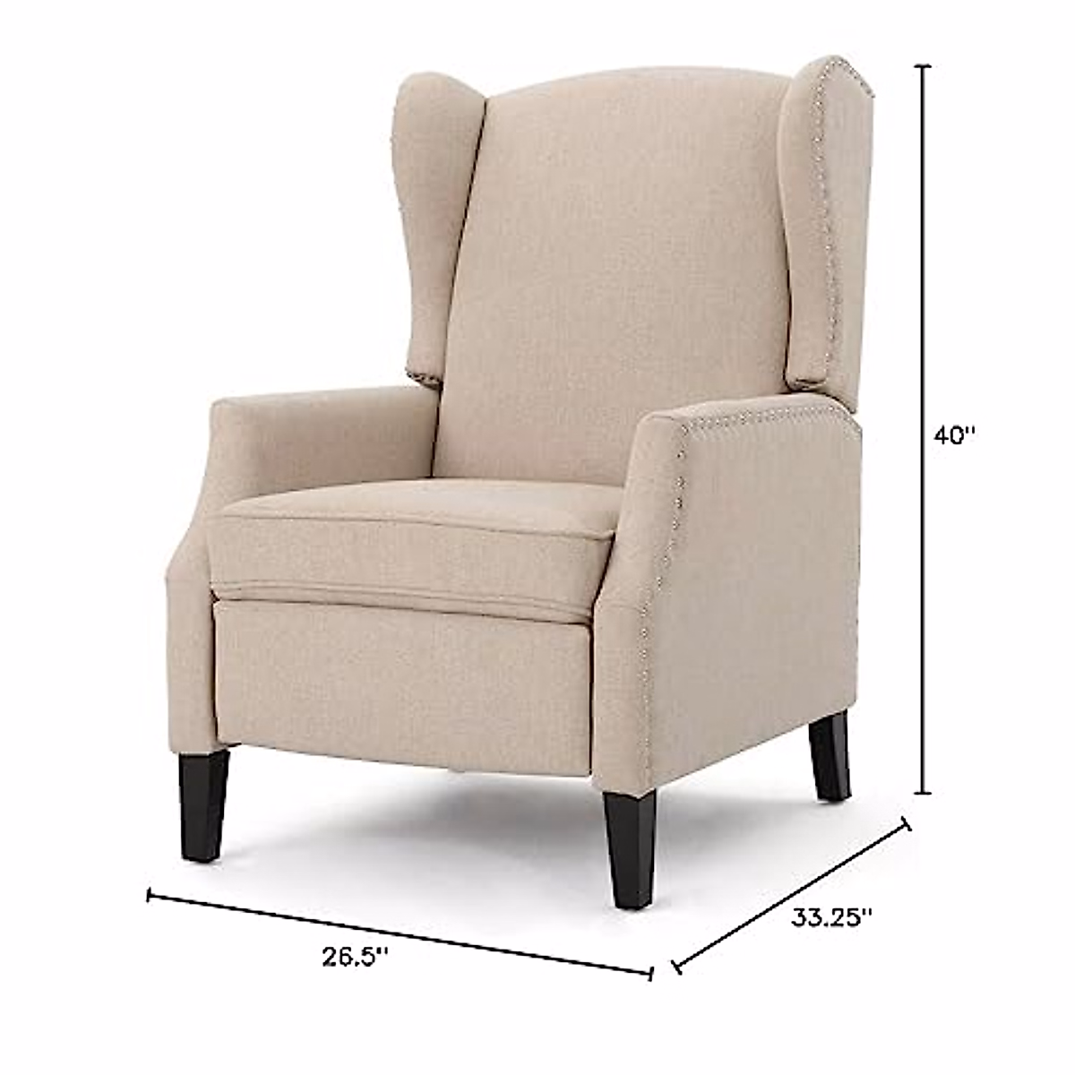 GDFStudio Westeros Traditional Wingback Fabric Recliner Chair (Wheat)