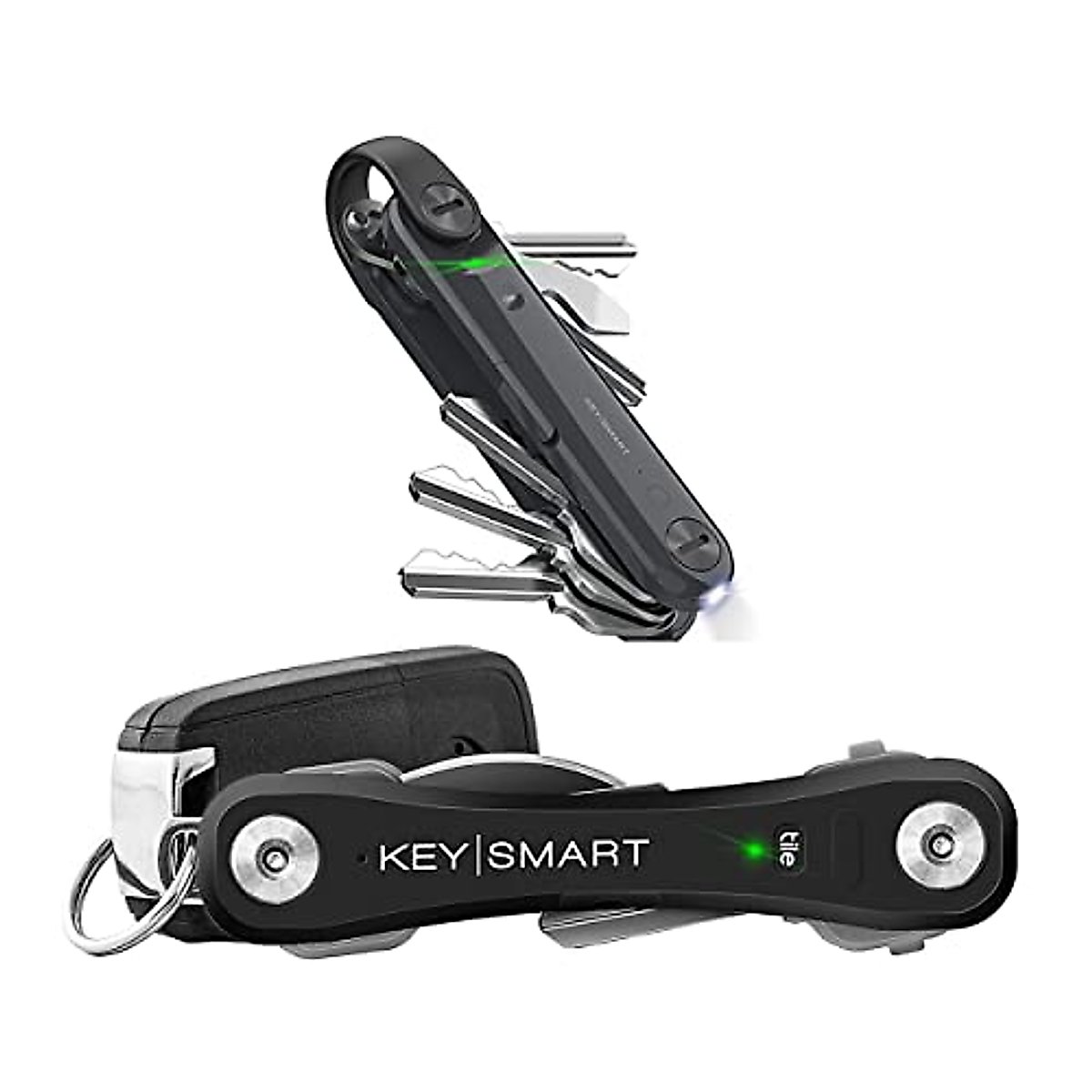 KeySmart Max - Compact Trackable Key Organizer w LED Flashlight and Tile Bluetooth Key Finder Technology (up to 14 Keys, Steel Gray) Bundle with KeySmart Pro (up to 10 Keys, Black)