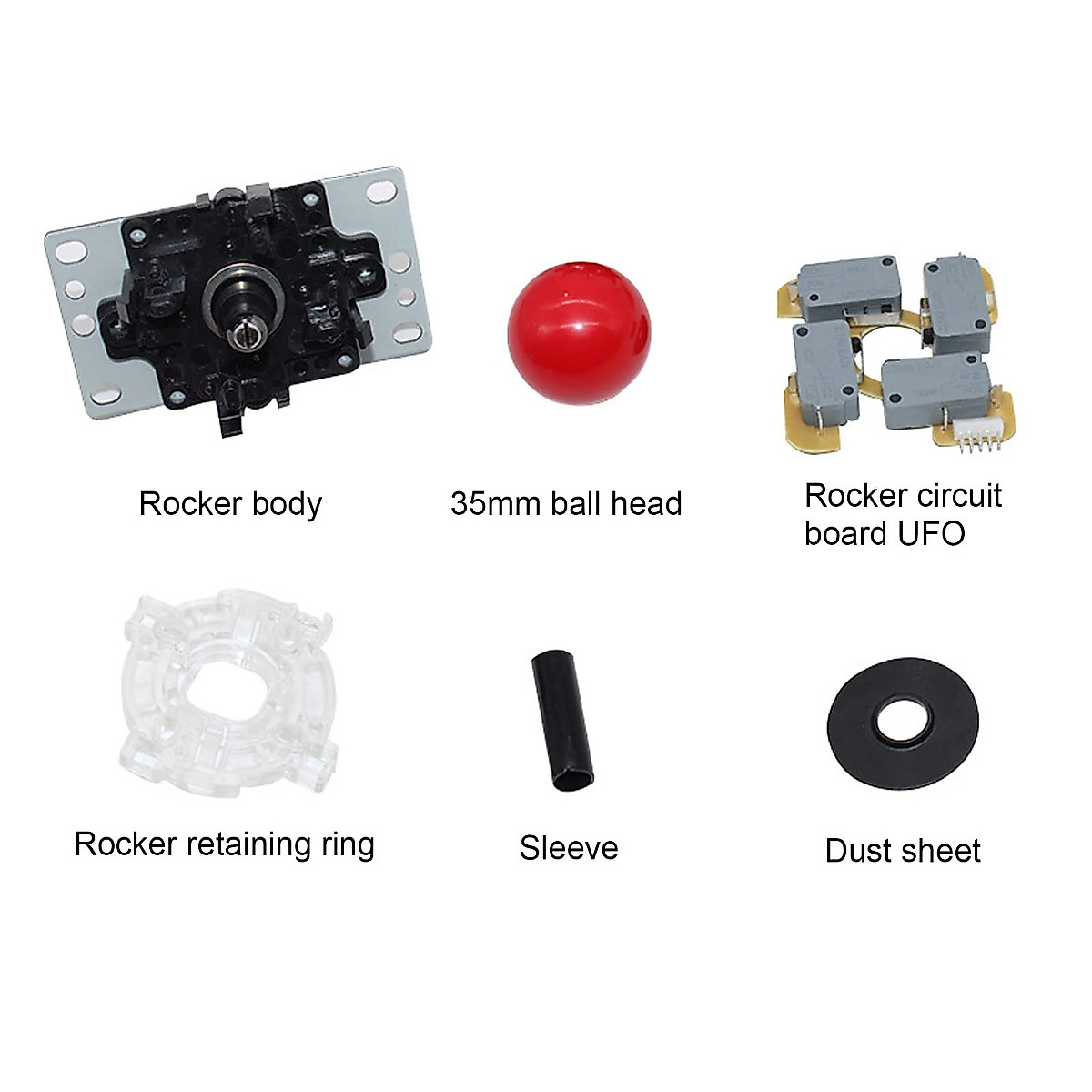 Joystick, Rocker & Ball & Spacer, Game DIY kit Replacement Parts, Pin Circuit Board with Ball for (61.82 x 84.49 x 102.16mm) (Red)