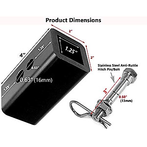 LFPartS from 2" to 1-1/4" Metal Trailer Receiver Hitch Adapter Converter for and Cargo Carriers from 2 inches to 1.25 inches with Anti-Rattle No Wobble Stainless Steel Hitch Pin Bolt Kit
