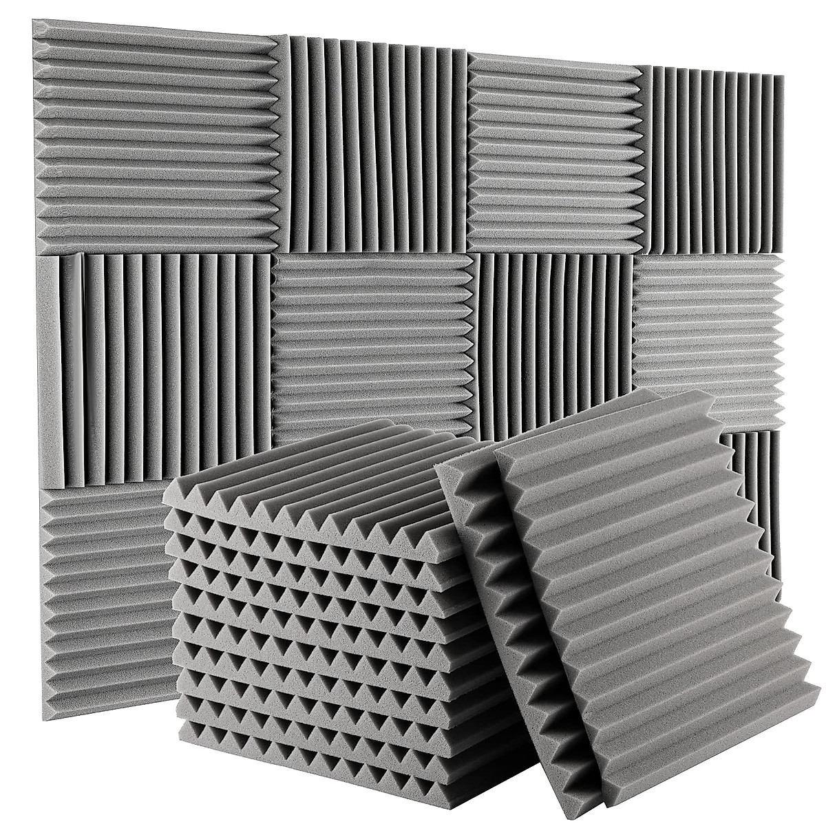 Sound Proof Foam Panels for Walls: 12 pcs Acoustic Foam Panels with Double Side Adhesive Sticker for Studio Recording Office Bedroom Home Theaters 1 X 12 X 12 Inches (Triangle Gray)