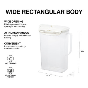 LocknLock Aqua Fridge Door Water Jug with Handle BPA Free Plastic Pitcher with Flip Top Lid Perfect for Making Teas and Juices, 2 Quarts, Ivory