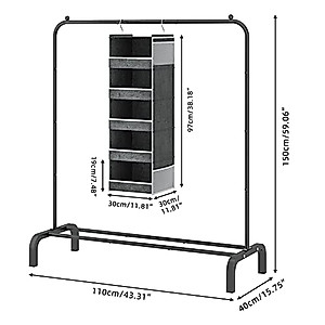 JIUYOTREE Metal Clothing Rack with Hanging Closet Organizer, 43.3 Inches Clothes Garment Coat Rack with Bottom Shelf, Clothing Rack for Hanging Clothes, Coats, Skirts, Shirts, Sweaters, Black