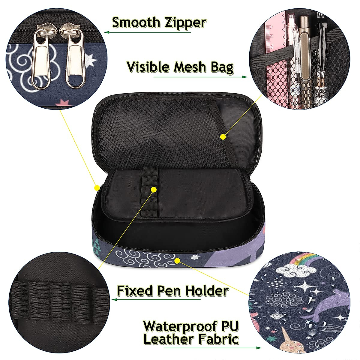 GzLeyigou Narwhal and Rainbow Pencil Case Pen Holder Large Capacity Stationery Organizer Pen Bag with Zipper Pencil Pouch Makeup Brush Bag for Adult Teen Boy Girls Students School College Work Office