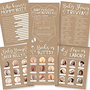 75 Rustic Who Knows Mommy Best, Baby Prediction and Advice Cards etc, 25 True Or False, Word Scramble For Baby Shower Ideas - 8 Double Sided Cards Baby Shower Games Funny, Baby Shower Party Supplies