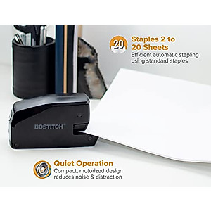 Bostitch Office Portable Electric Stapler, 20 Sheets, AC or Battery Powered, Black (MDS20-BLK)