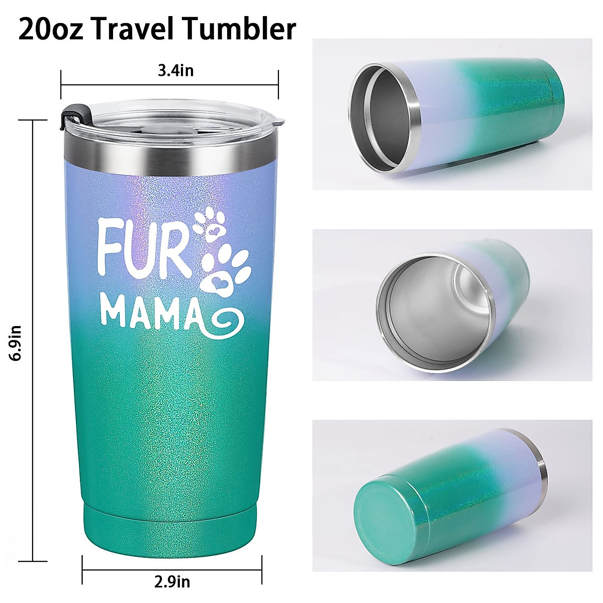 Cpskup Gifts for Mom, Fur Mama Stainless Steel Travel Tumbler, Mom Gifts for Mama Mom New Mom Mother Mommy Women Christmas Birthday Mother's Day, Insulated Travel Tumbler with 2 Lids (20 oz, Gradient)