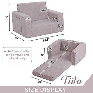 Tiita Kids Sofa, 2-in-1 Kids Sofa Chair, Convertible Children Couch to Lounger, Flip Out Kids Sofa Chair, Toddler Armrest Chair Bed, Folding Kids Play Sofa for Girl or Boy (Grey)