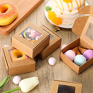 Zonon 30 Pieces Mini Kraft Paper Box with Window Soap Packaging Boxes Present Packaging Box Treat Box for Homemade Soap Favor Treat Bakery Candy (Brown,2.56 x 2.56 x 1.18 Inch)