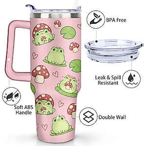 wxmbdzq 40 oz Frog Tumbler with Handle and Straw Lid,Leak Proof Travel Stainless Insulated Tumbler,Cup Holder Friendly,Perfect for Outdoor Travel Car and Sports