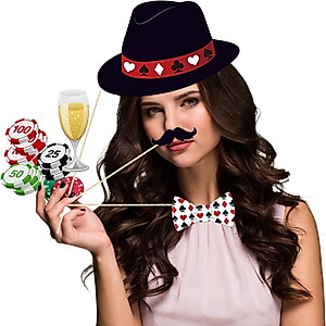 Kristin Paradise 25Pcs Casino Photo Booth Props with Stick, Las Vegas Theme Selfie Props, Poker Night Birthday Party Supplies, Gambling Blackjack Photography Backdrop Decorations