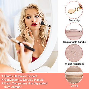 Baonmy Upgrade Large Capacity Travel Cosmetic Bag,Makeup Bag,Opens Flat Waterproof PU Leather Large Makeup Bag,Portable Makeup Organizer Bag with Dividers and Handle