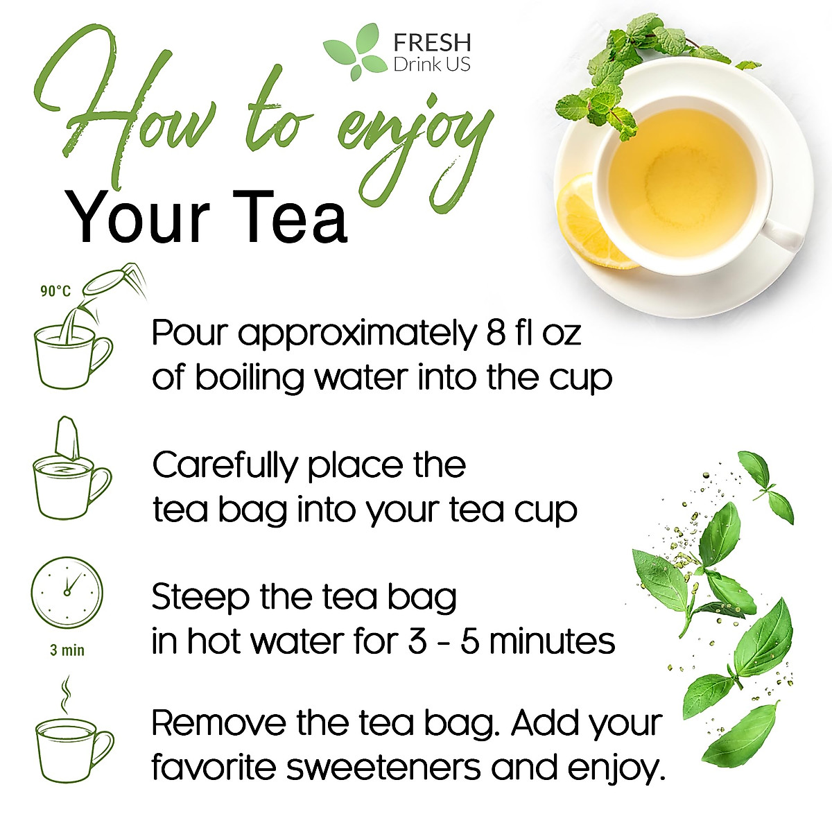 FreshDrinkUS, 100 Rosemary Leaf Tea Bags, Made with 100% Natural Rosemary Dried Leaves, Pure Rosemary Herbal Tea, No Additives, No Caffeine, No Gluten, Vegan.