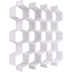 JIAKAI Honeycomb Drawer Organizer，Partition Bee Style Underwear Socks Bras Ties Belts Scarves Drawer Divider Cabinet Clapboard(White-8 pieces)