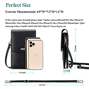 Peacocktion Small Crossbody Cell Phone Purse for Women, Clear Window Touch Screen Wallet Shoulder Bag (Black)