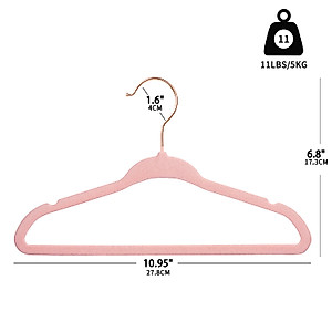 ManGotree Baby Velvet Hangers with 360° Swivel Rose Gold Hook, 10.95" Non-Slip Toddler Hangers, Ultra Thin Space Saving Children's Clothes Hanger, 15 Pack (Light Pink)