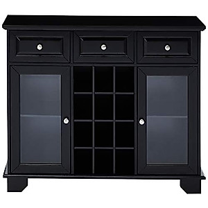 Kings Brand Furniture Buffet Server Sideboard Cabinet with Wine Storage, Black