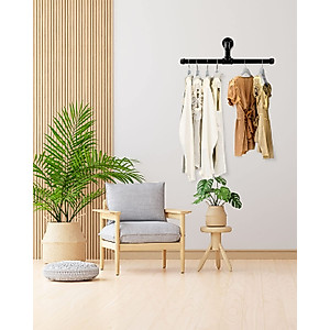 MUZIK 18 INCH Hanging Clothes Rack, Industrial Pipe Wall Mounted Closet Rods for Hanging Clothes, Heavy Duty Detachable Garment Rack, Multi-Purpose Hanging Rod for Closet Storage