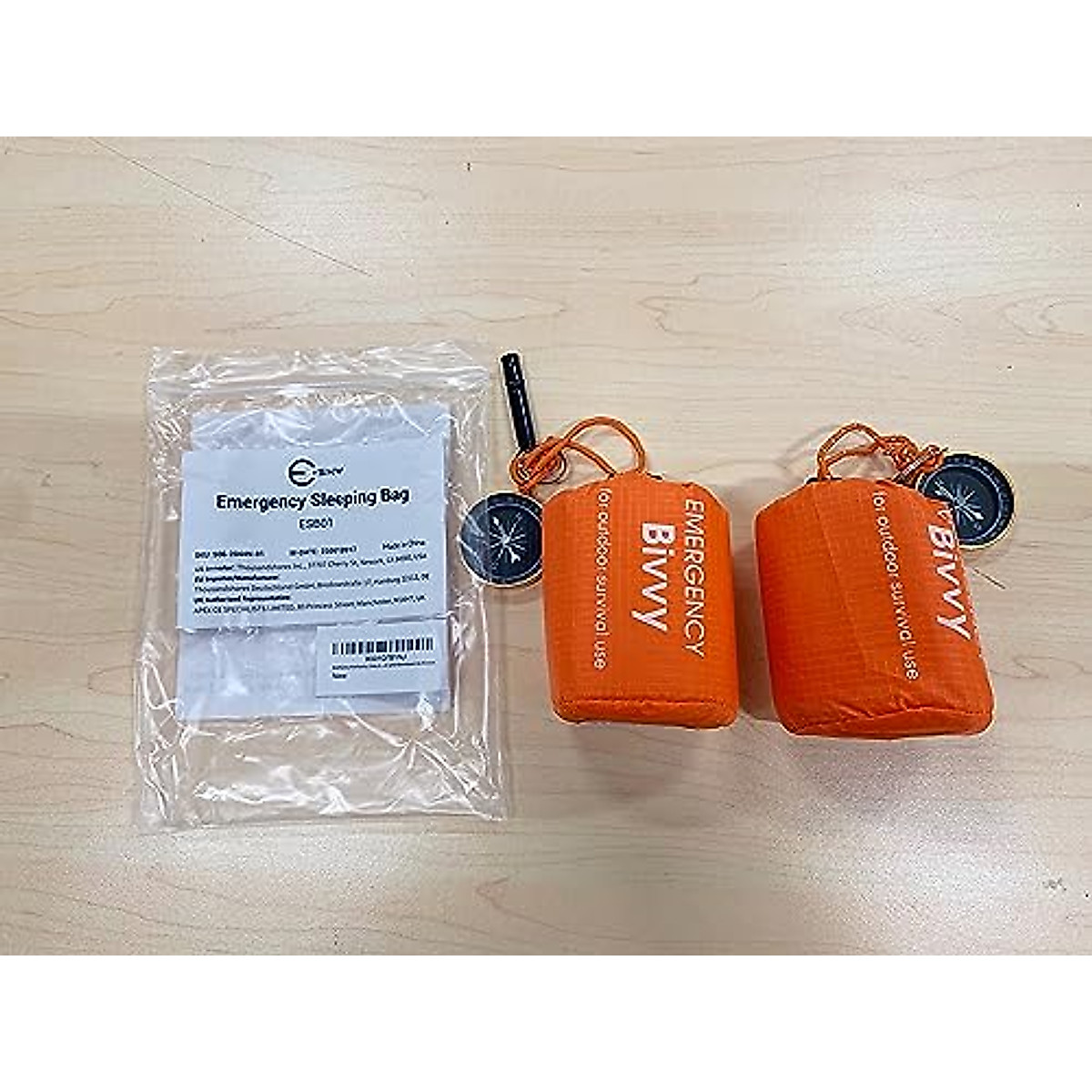 Esky Emergency Sleeping Bag, 2 Pack Survival Bag Portable Thermal Bivy Sack, Waterproof Lightweight Emergency Blanket Survival Gear with Compass and Whistle for Camping Hiking Outdoor Adventure