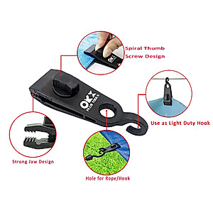 ORXPLUS TOOLS 4pcs Thumb Screw Tarp Clips with Hook Tent Clips Awning Clamp Set Tent Clamps for Camping Canopies, Car Cover, Winter Boat Cover, Pool Cover, Sun Shade