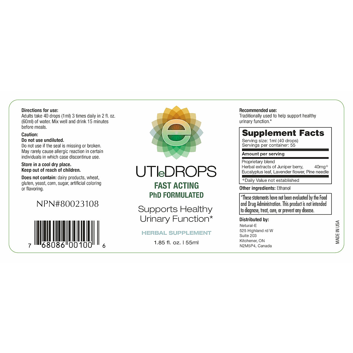 Natural UTI E-Drops – Fast-Acting Herbal Formula for Support of Bladder, Kidney & Urinary Tract Health for Women & Men