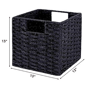 LEGNHOOM Wicker Storage Baskets Set of 2 Foldable Cube Paper Rope Storage Baskets Bins Large Wicker Baskets for Shelves Organizing & Decor, 13 inch (13″×13″×13″)