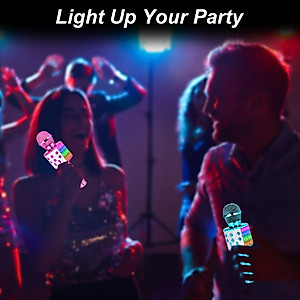 Bluetooth Karaoke Microphone for Kids Adults: Professional Wireless Karaoke Mic for Singing| Portable Handheld Noise Cancelling Bluetooth Microphone Karaoke Machine with Led Lights