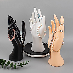 Framendino, Female Mannequin Hand Jewelry Display Holder Stand for Bracelet Necklace Ring Plastic (Black & White Flesh, 3 Pack)