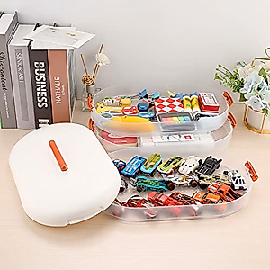 JUXYES 3-Tiers Stack Carry Storage Box with Lid, Plastic Multipurpose Portable Storage Container Box Handled Organizer Storage Box for Organizing Puzzle, Stationery, Sewing, Art Craft Supplies