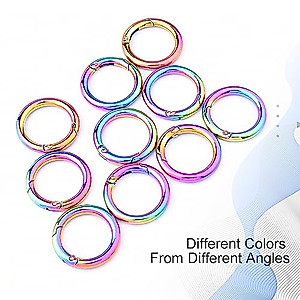 10Pack 1Inch Metal Spring O Rings Clip Keychain, Round Carabiner Clips Keyrings Snap Hook Buckle, Purse Shoulder Bag Chain Rings Clip Replacement Paracord Keychain Lanyard Leather DIY Crafts (Rainbow)