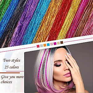 1440 Strands Hair Tinsel Kit with Tools Glitter Hair Extension Tinsel 26 Pieces 13 Colors Feather Hair Extensions Heat Resistant Synthetic Hair with 200 Micro Ring Beads for Women Cosplay Party Supply