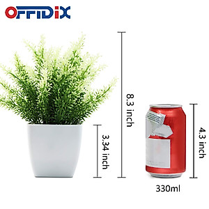 OFFIDIX Plastic Fake Green Plant, Faux House Plants Desk Plant Artificial Plants with White Square Vase for Farmhouse,Home,Garden,Office,Patio,Wedding and Indoor Outdoor Decoration 1pc