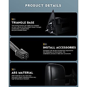 OCPTY Pair Tow Mirror Towing Mirrors Fit for Chevy 1988-2001 for GMC C3500 1988-2001 for GMC Suburban/Yukon 1992-1999 for GMC Yukon 2000 with Power Adjusted Manual Folding Telescoping