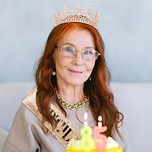 CURASA Rose Gold Birthday Queen Crown and Sash Birthday for Women Birthday Crowns Decorations Birthday Tiara and Sash for Women Princess Tiara with Comb Princess Crown Girl Tiara Party for Girls