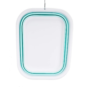 SAMMART 12L (3.17 Gallon) Collapsible Tub - Foldable Dish Tub - Portable Washing Basin - Space Saving Plastic Washtub (1, White/Lake Green)