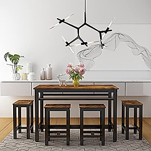 AWQM 5 Pcs Dining Table Set, Modern Bar Table Set with 4 Chairs, Home Kitchen Breakfast Table and Chairs Set Ideal for Pub, Living Room, Breakfast Nook, Easy to Assemble (Rustic Brown)