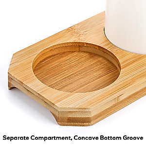 Youeon 3 Pcs Ceramic Silverware Caddy Utensil Holder for Countertop, Silverware Organizer with Bamboo Tray, Spoon and Fork Holder, Flatware Organizer Utensil Caddy for Counter, Cabinet, Restaurant